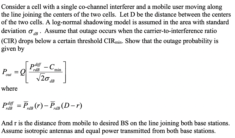 Consider a cell with a single co-channel interferer | Chegg.com