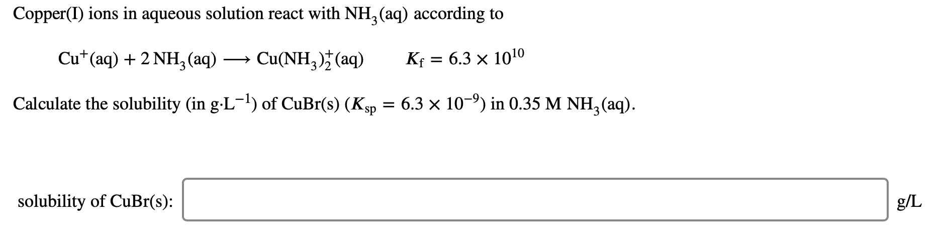 Solved Copper(I) ions in aqueous solution react with NH3(aq) | Chegg.com