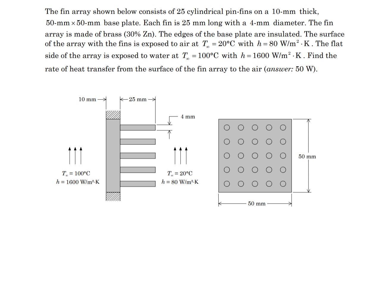 Solved The fin array shown below consists of 25 cylindrical | Chegg.com