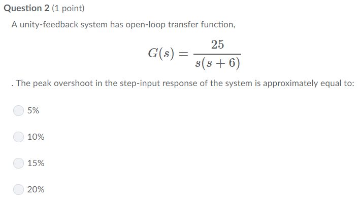 Solved Question 2 (1 point) A unity-feedback system has | Chegg.com