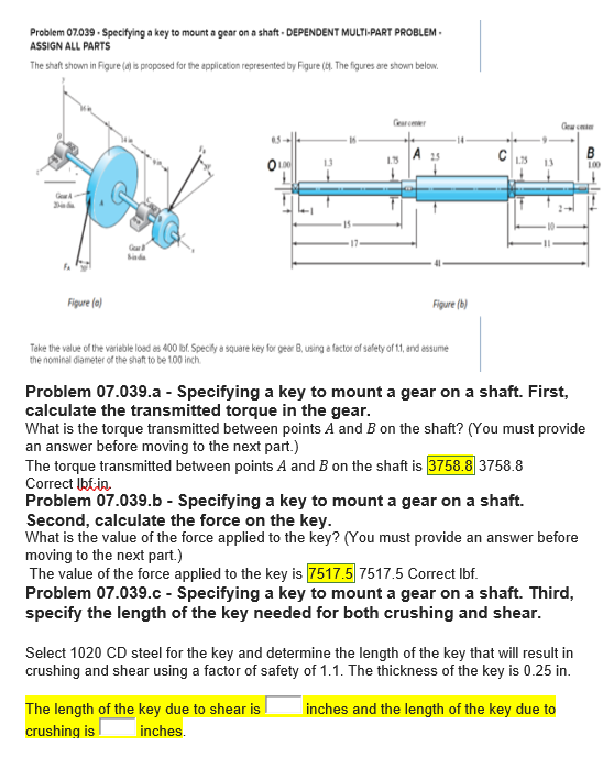 Solved Problem 07.039. Specifying a key to mount a gear on a | Chegg.com