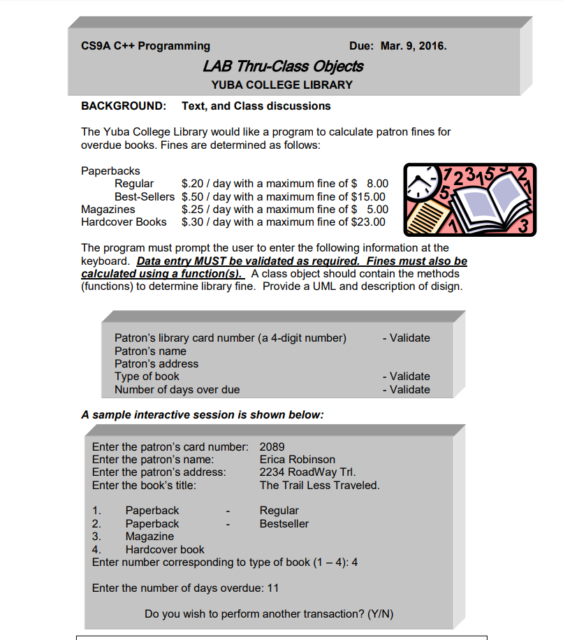 Solved CSIA C++ Programming Due: Mar. 9, 2016. LAB | Chegg.com