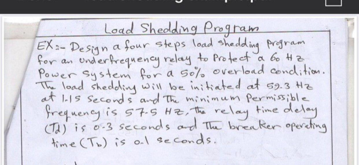 EX=- Design Load Shedding Program a four steps load | Chegg.com