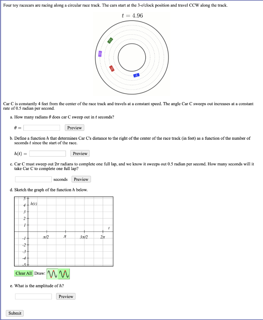 Solved Four toy racecars are racing along a circular race | Chegg.com