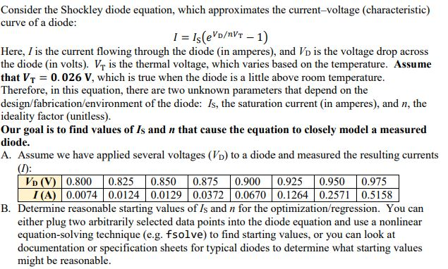 Solved Consider the Shockley diode equation, which | Chegg.com