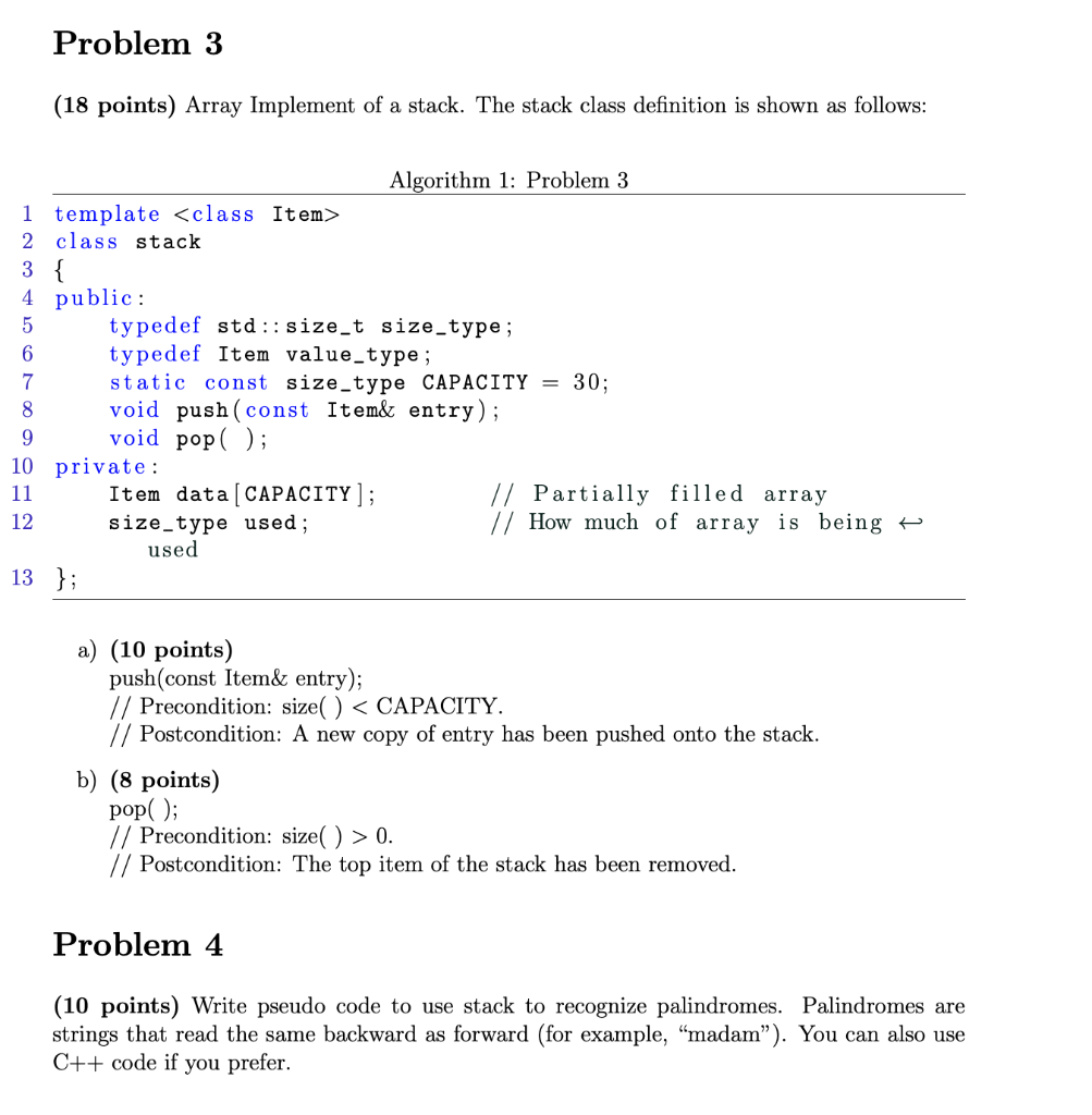 Solved Problem 3 18 Points Array Implement Of A Stack The