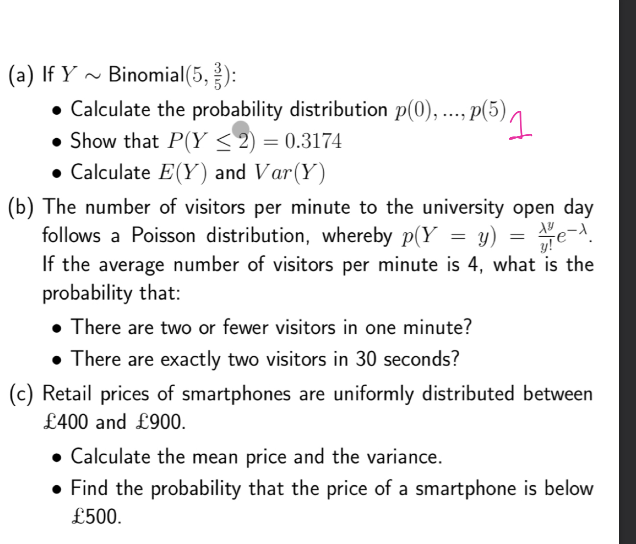 Solved (a) If Y∼Binomial(5,53) : - Calculate the probability | Chegg.com