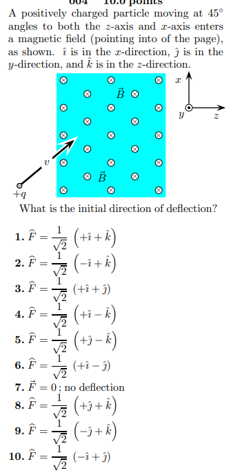 Solved A positively charged particle moving at 45∘ angles to | Chegg.com
