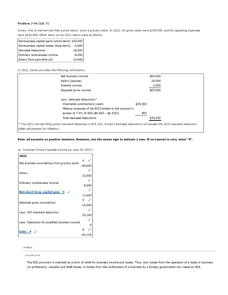 Solved Problem 7-44 (LO. 7) Xinran, who is married and files | Chegg.com