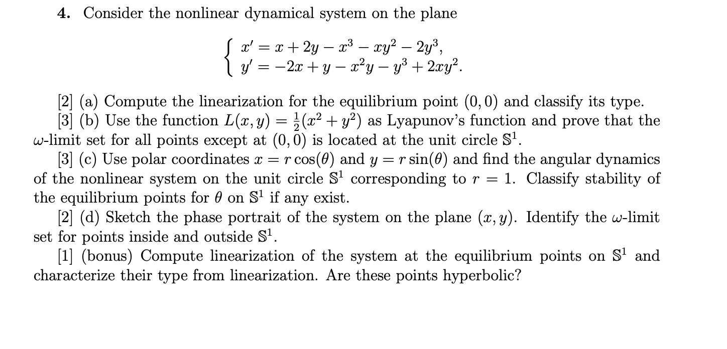 Solved 4. Consider the nonlinear dynamical system on the | Chegg.com