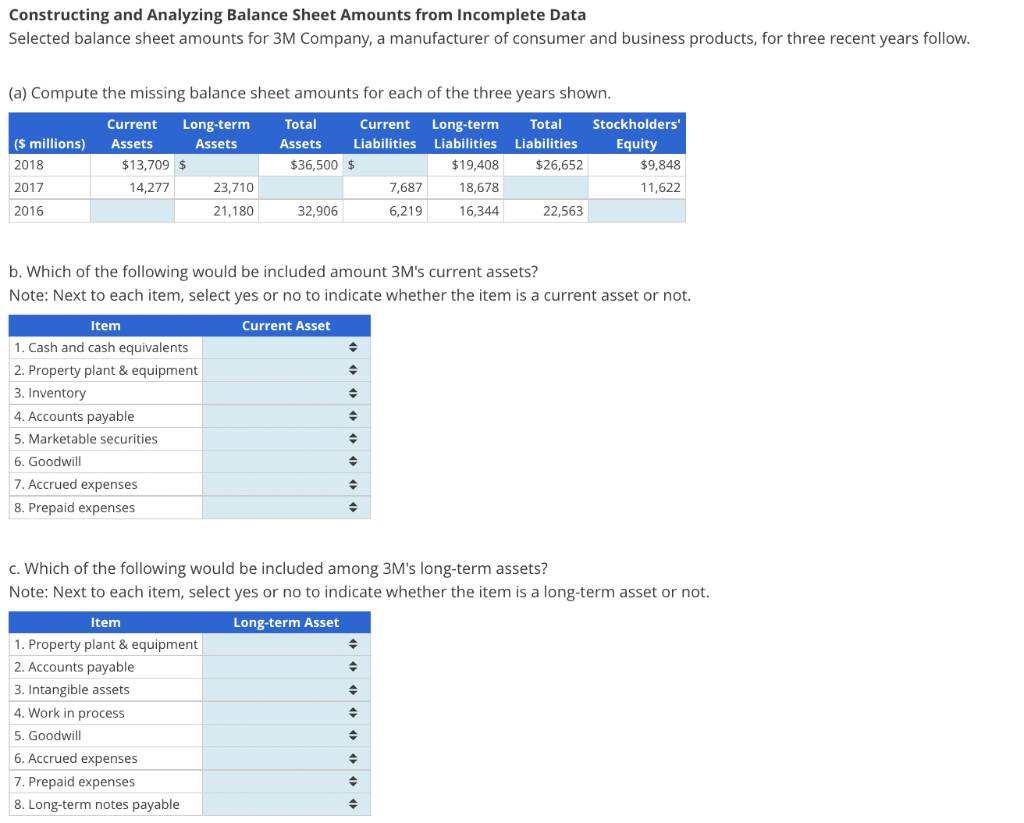 Solved Constructing and Analyzing Balance Sheet Amounts from | Chegg.com