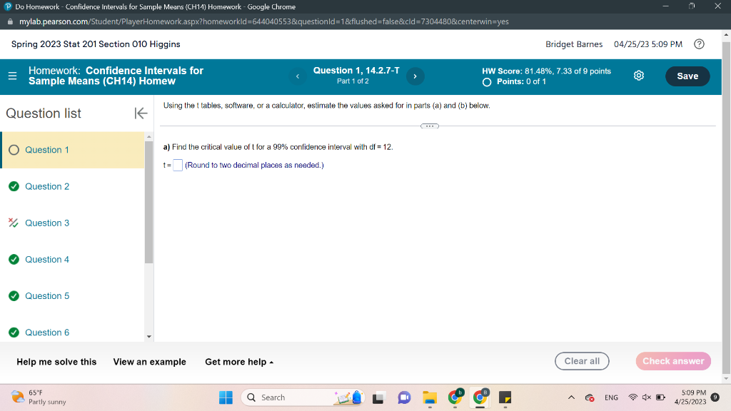 Solved Using The T Tables Software Or A Calculator 