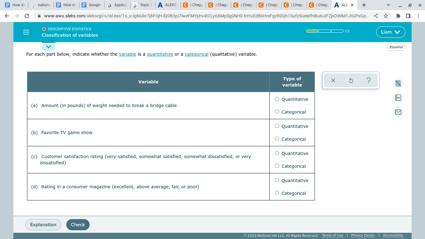 Solved For each part below, indicate whether the variable is | Chegg.com
