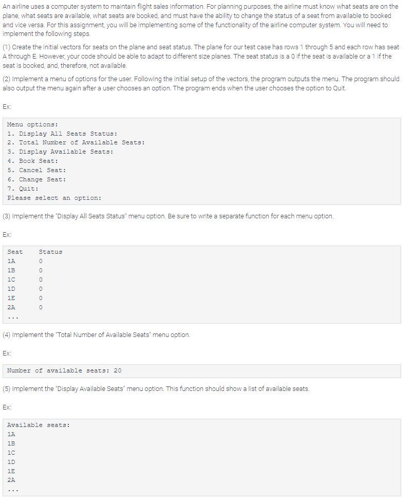 Solved An airline uses a computer system to maintain flight | Chegg.com