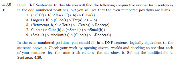 Solved 4.39 Open CNF Sentences. In this file you will find | Chegg.com