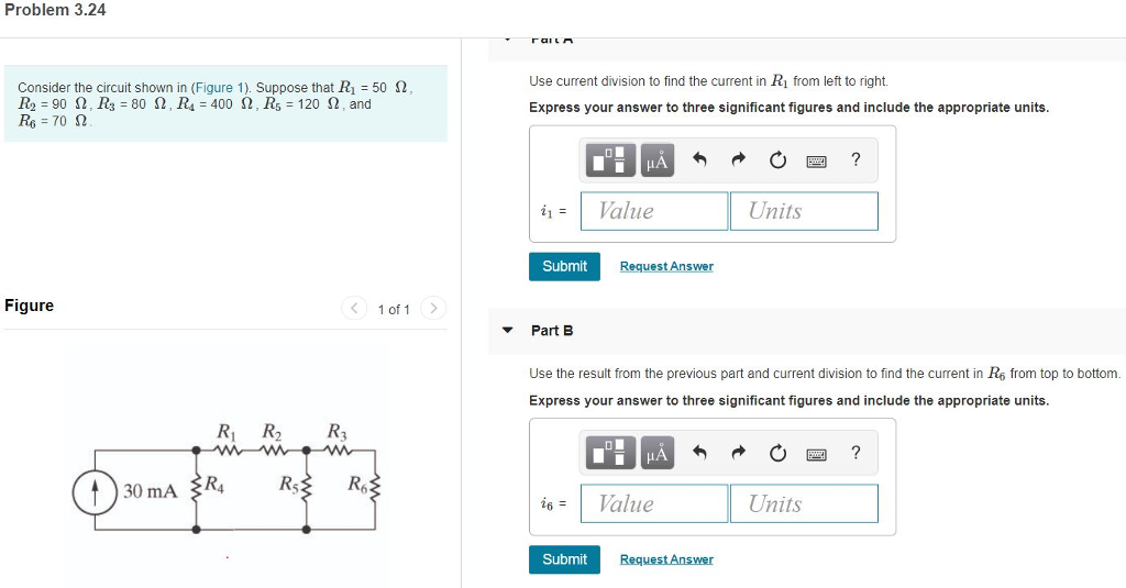 Solved Problem 3.24 Use current division to find the current | Chegg.com