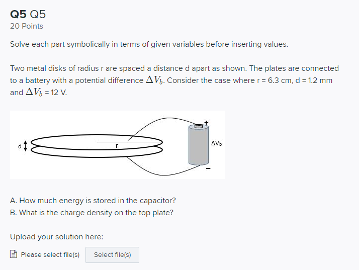 Solved Q5 Q5 20 Points Solve each part symbolically in terms | Chegg.com