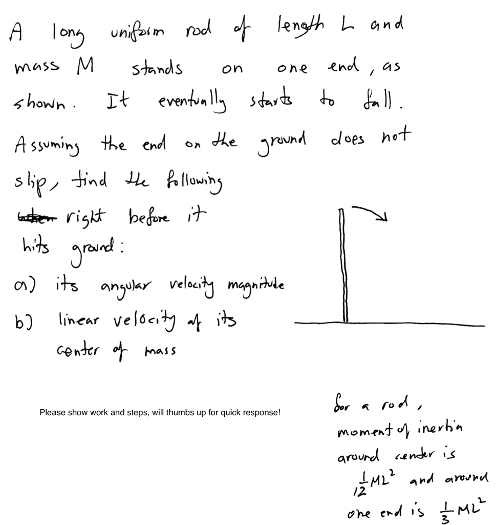 Solved on one as / А A long uniform rod of length L and mass | Chegg.com