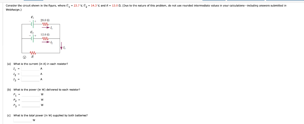 Solved WebAssign.) (a) What is the current (in A) in each | Chegg.com