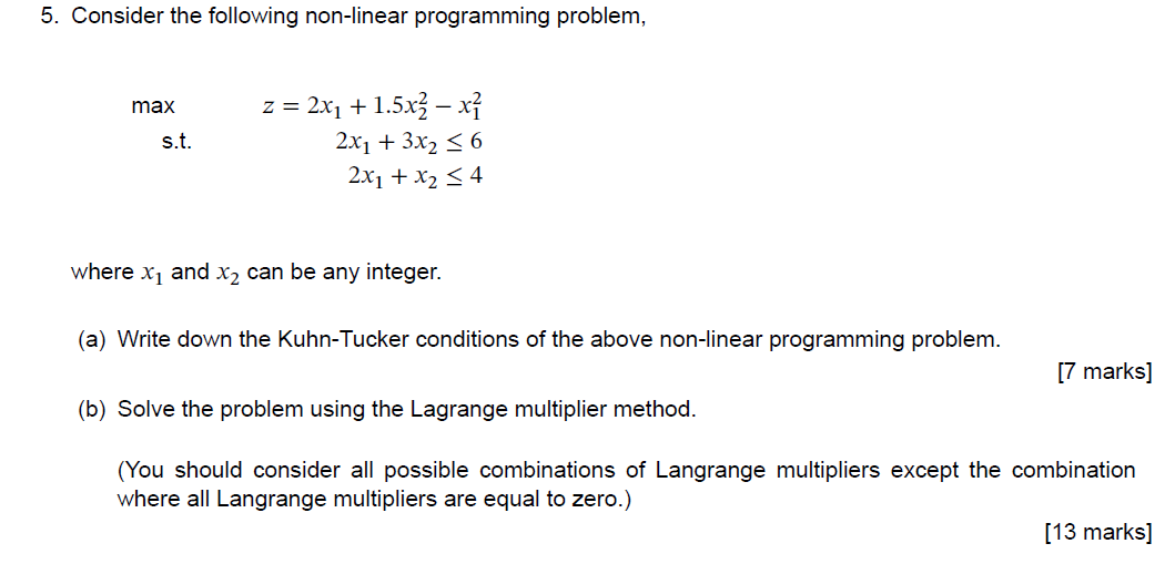 Solved 5. Consider the following non-linear programming | Chegg.com