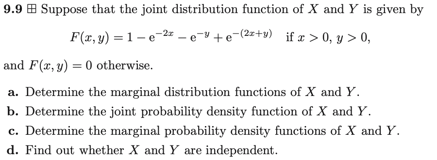 Solved 9.9 # Suppose that the joint distribution function of | Chegg.com