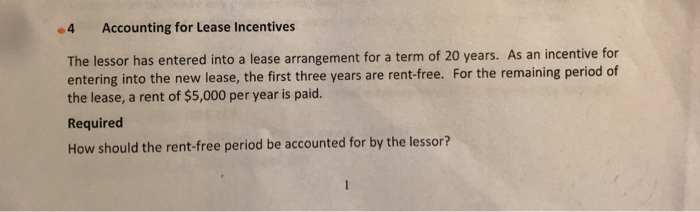 Solved 4 Accounting for Lease Incentives The lessor has | Chegg.com