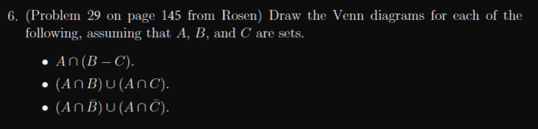 Solved 6. (Problem 29 on page 145 from Rosen) Draw the Venn | Chegg.com