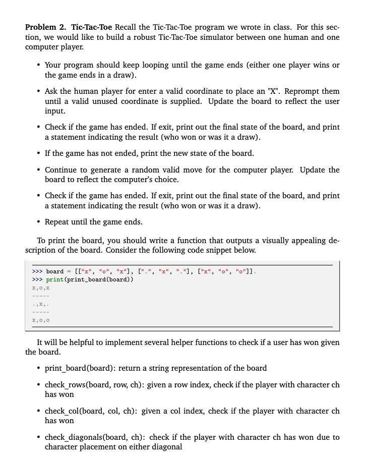 Solved Problem 2. Tic-Tac-Toe Recall the Tic-Tac-Toe program | Chegg.com