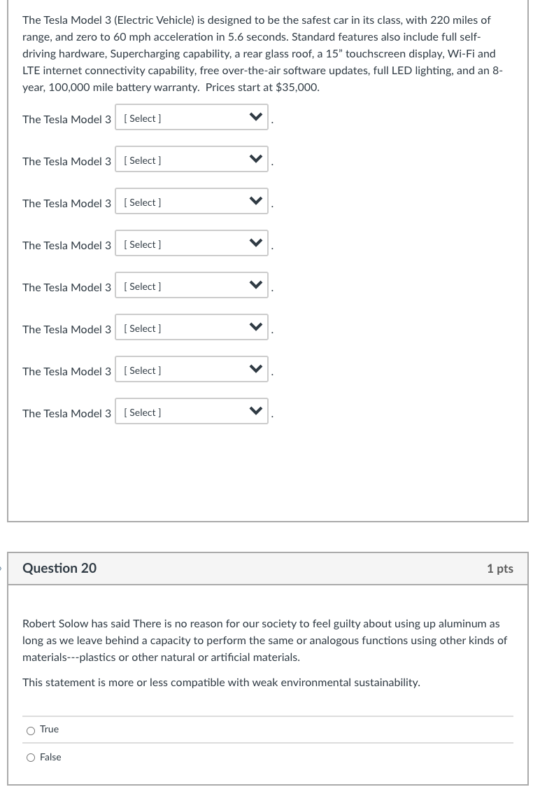 Solved Options for tesla model answers are improves human | Chegg.com