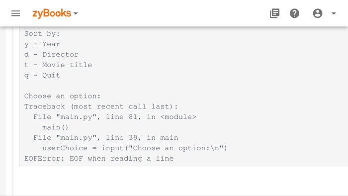 Solved zyBooks Sort by: y Year d Director t - Movie title | Chegg.com