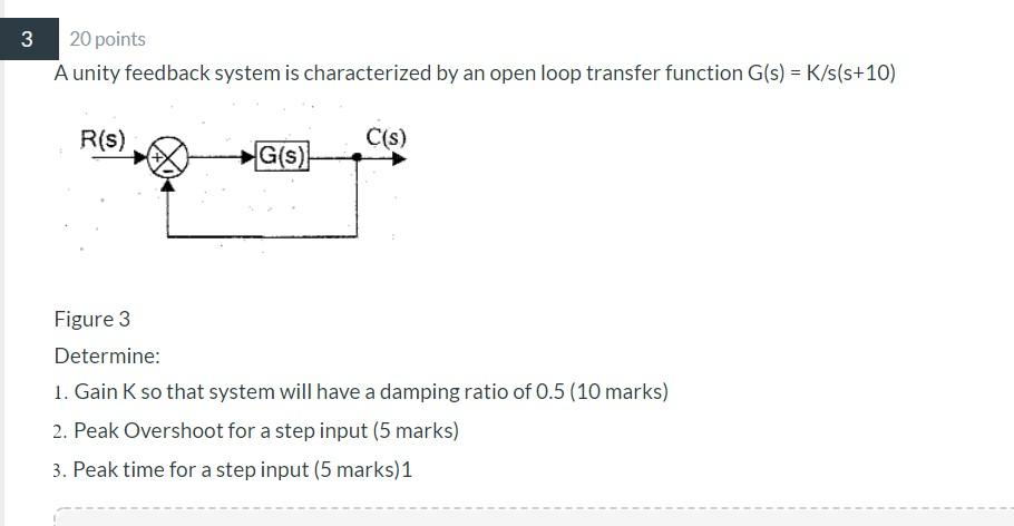 Solved 3 20 points A unity feedback system is characterized | Chegg.com