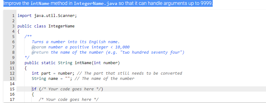Solved Improve the intName method in IntegerName. java so | Chegg.com