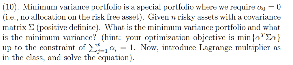 10 Minimum Variance Portfolio Is A Special