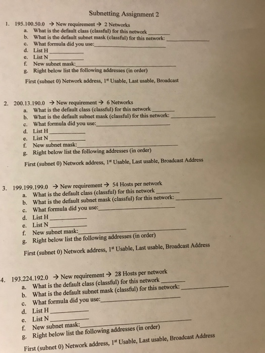 Solved Subnetting Assignment 2 1 195 100 50 0 New