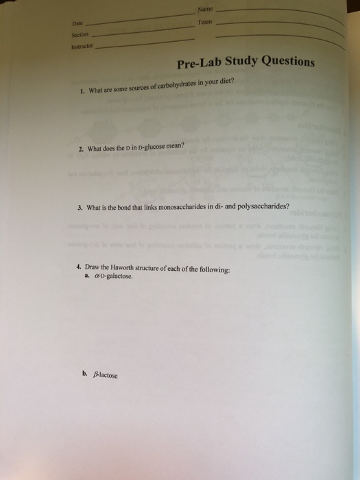 Solved Name . Date Section Instructor Team Pre-Lab Study | Chegg.com