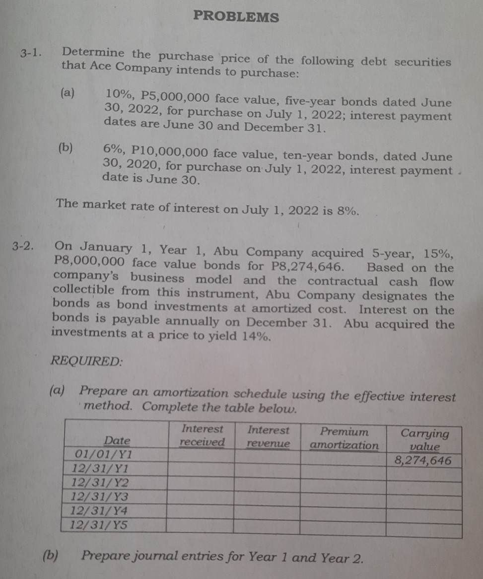 Solved 3-1. Determine the purchase price of the following | Chegg.com