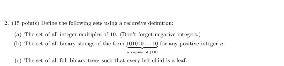 Solved 2. (15 points) Define the following sets using a | Chegg.com