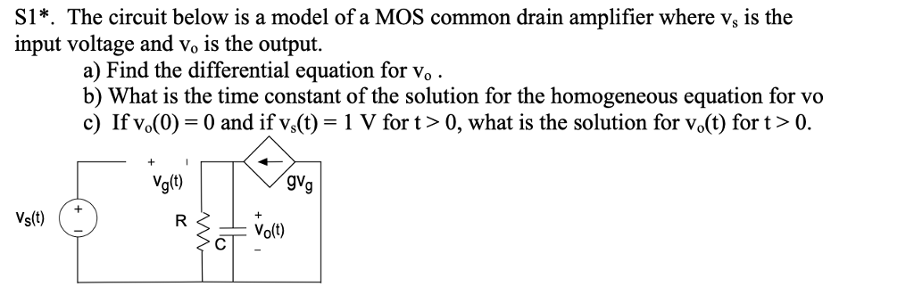 Solved S1*. The circuit below is a model of a MOS common | Chegg.com