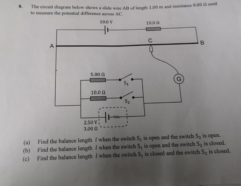 Solved 0 Ω used The circuit diagram below shows a slide wire | Chegg.com