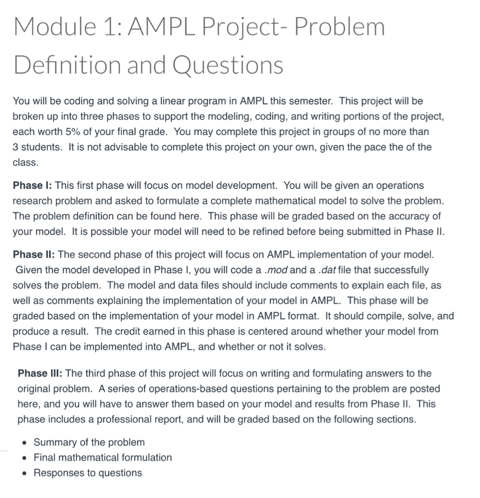 Module 1: AMPL Project- Problem Definition and | Chegg.com