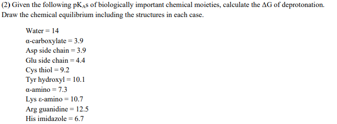 Solved (2) Given the following pKAs of biologically | Chegg.com