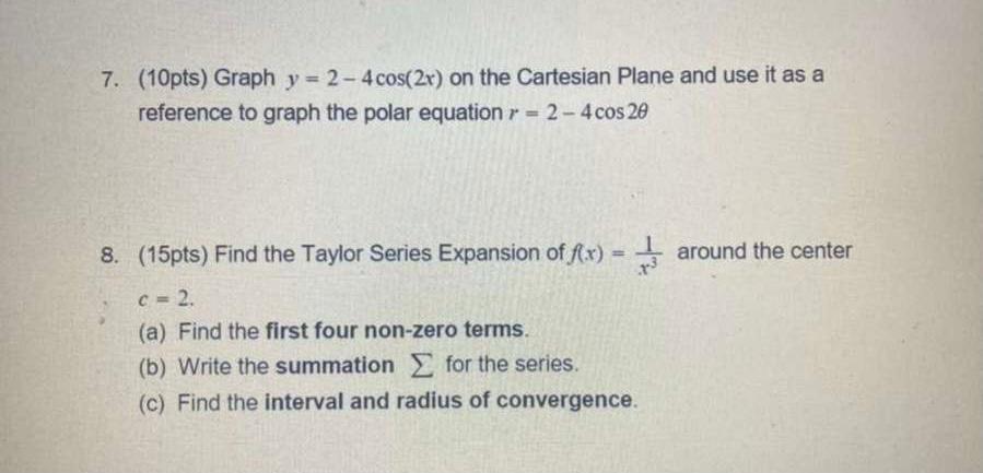 Solved 7. (10pts) Graph y = 2 - 4 cos(2x) on the Cartesian | Chegg.com