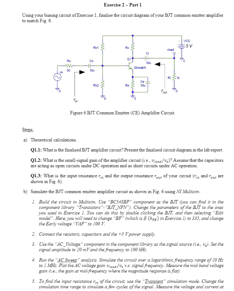 Solved Exercise 2 - Part 1 Using your biasing circuit of | Chegg.com