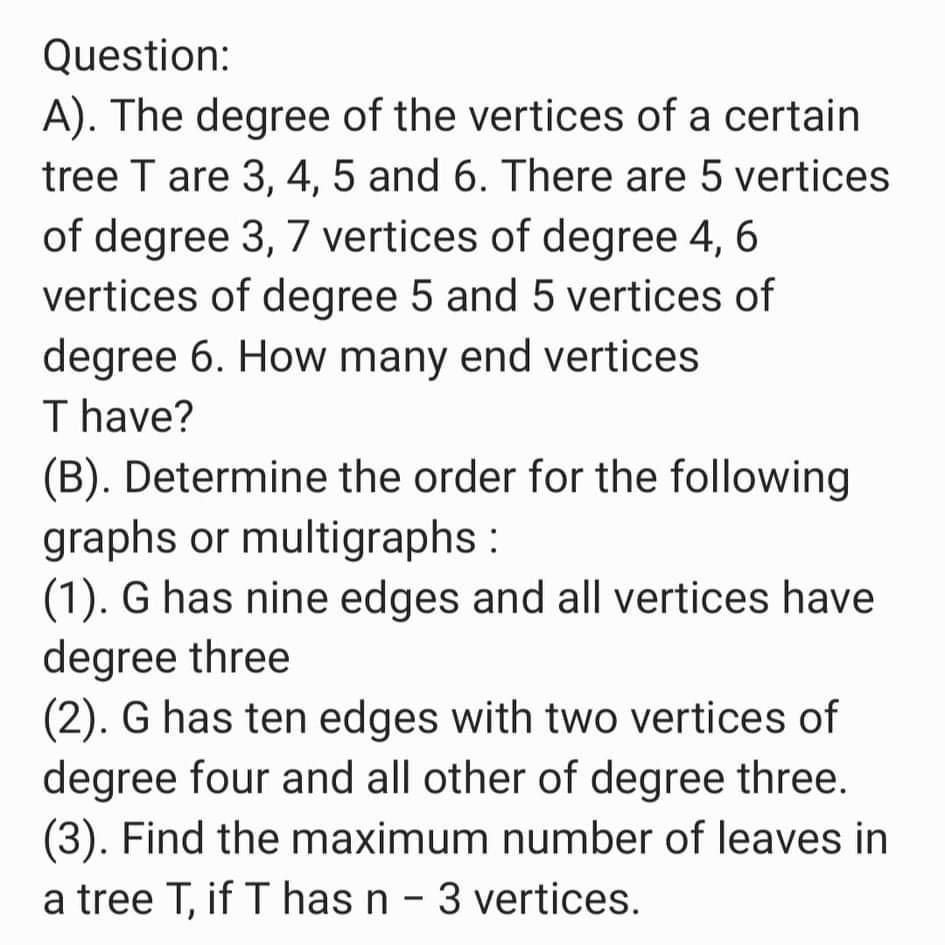 Solved Question: A). The degree of the vertices of a certain | Chegg.com