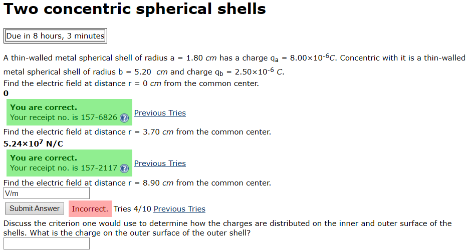 Solved Two concentric spherical shells Due in 8 hours, 3 | Chegg.com