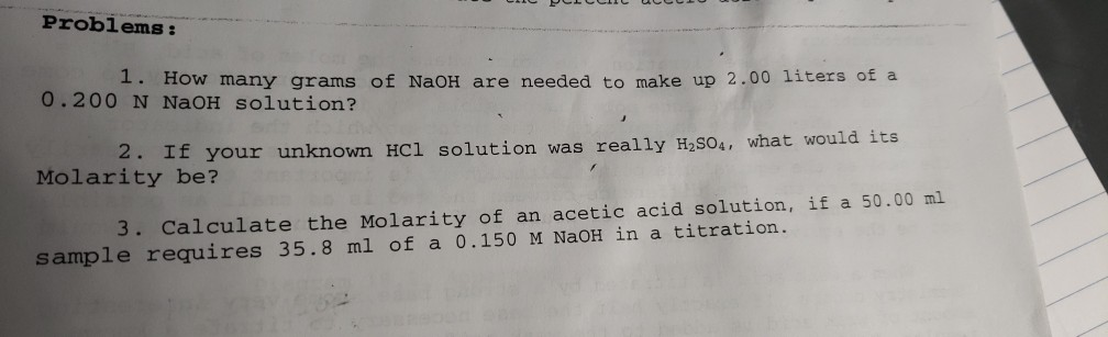 Solved for problem 2 the hcl solution has a normality of | Chegg.com