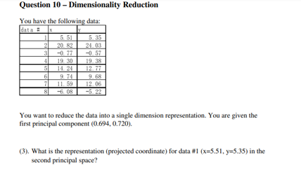 Solved Question 10 - Dimensionality Reduction You have the | Chegg.com