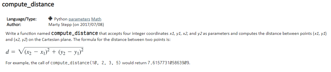 Solved compute_distance Language/Type: Python parameters | Chegg.com