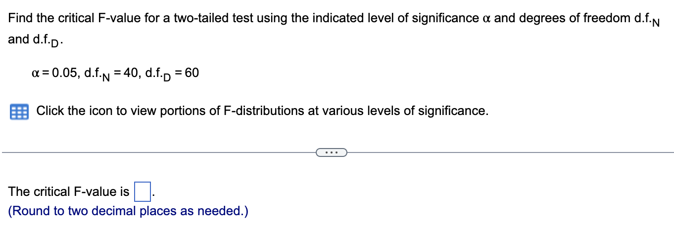 Solved To calculate the left-tailed critical F-value, do the | Chegg.com