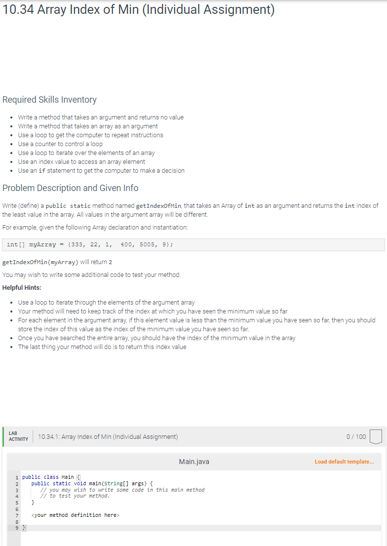 Solved 10.34 Array Index of Min (Individual Assignment) | Chegg.com
